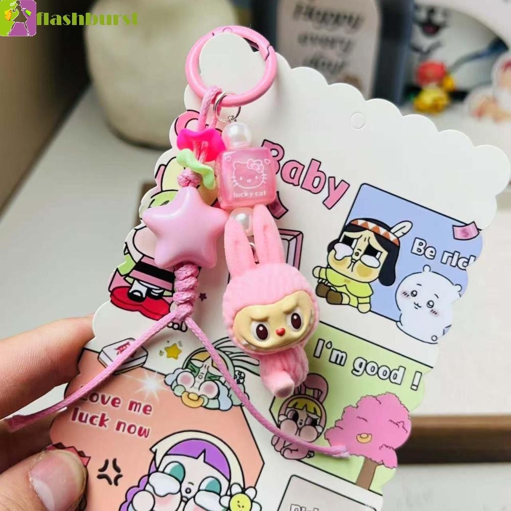 FLASHBURST Lazy Yoga Labubu Doll, จี้ซิลิกาเจล Flocking Labubu Key Ring ...