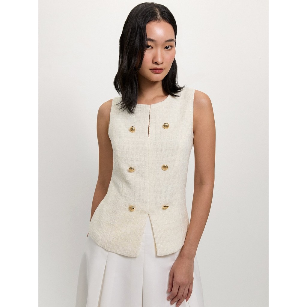 [Pomelo] เสื้อกั๊กทวีตดีไซน์ผ่าหน้า / Tweed Front Slit Vest | Shopee ...