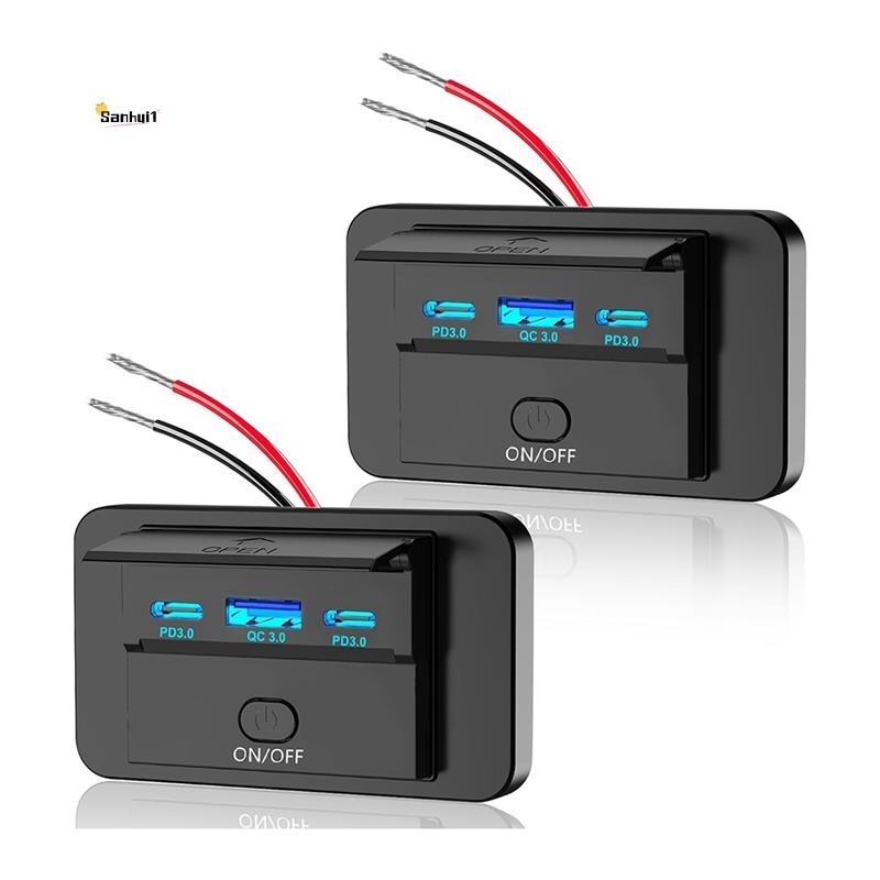 2pcs 3 พอร์ต 12V RV USB Outlet 90W, Dual PD3.0 Type-C Quick Charge 72W ...