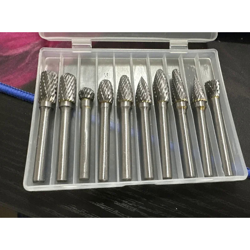 10 Pcs/set 6x10mm Tungsten Carbide Burr Bit CNC Engraving 1/4" Shank ...
