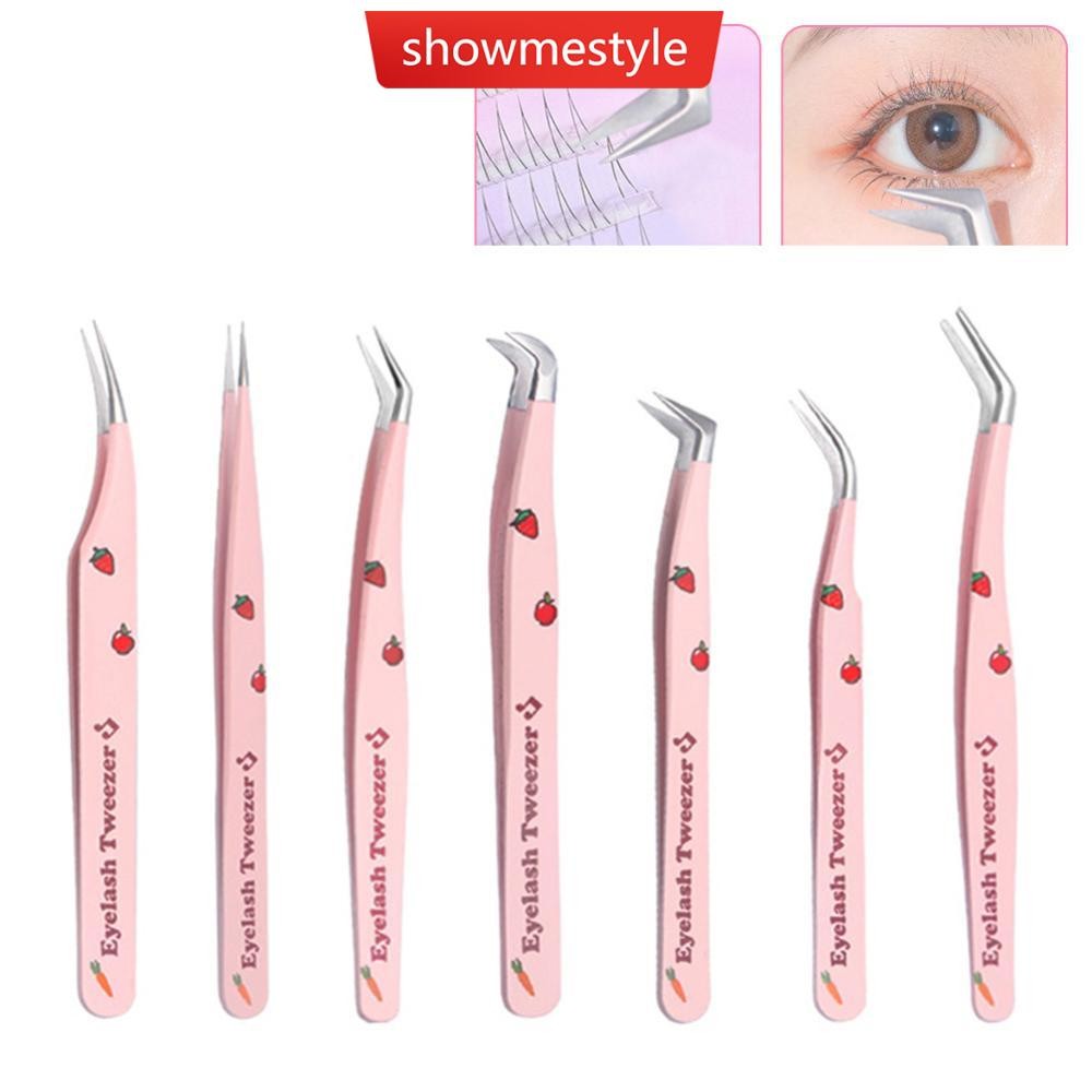 Sms 6 ประเภทแหนบขนตาปลอมสแตนเลส Anti-static Pincet โค้ง Strip 3D Lashes ...
