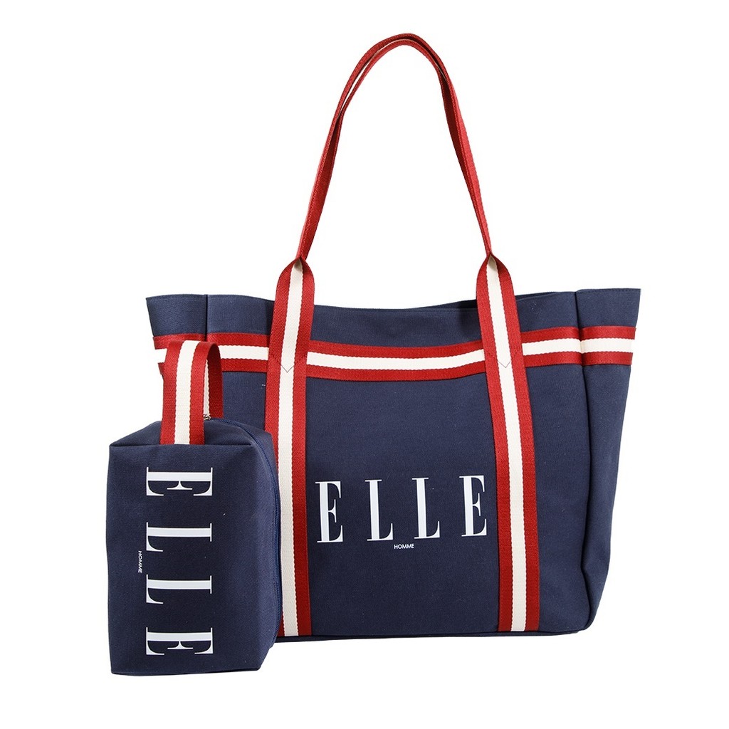 ELLE HOMME BAG SET กระเป๋าช้อปปิ้งใบใหญ่+ใบเล็ก ผ้าแคนวาส รุ่นH8H014 ...
