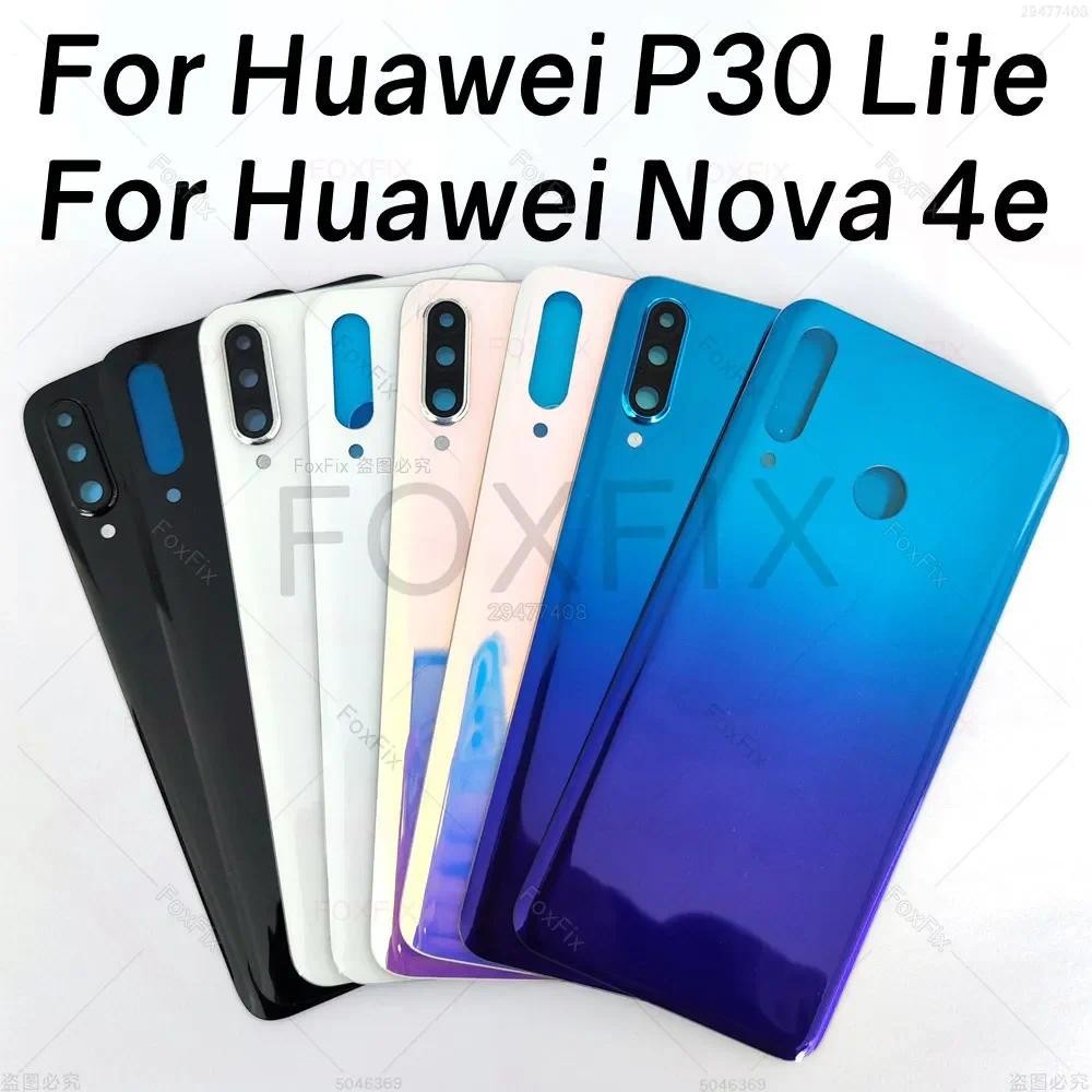 ฝาหลังแบตเตอรี่แก้วสําหรับ Huawei P30 Lite Nova 4e ด้านหลังแผงประตูพร้อมการเปลี่ยนเลนส์กล้อง ...