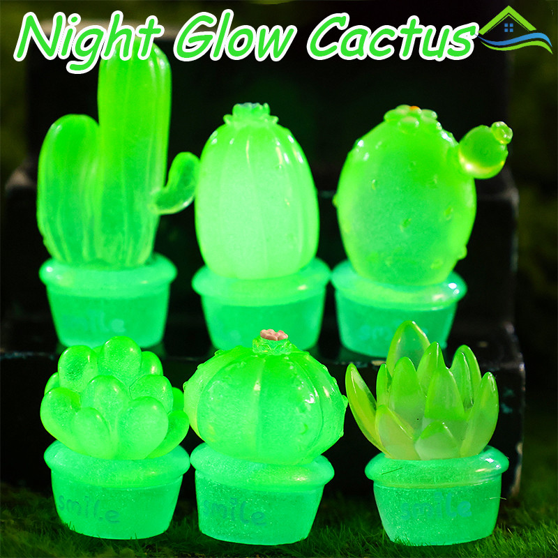 Mini Luminous Cactus ตุ๊กตาชุดเครื่องประดับเรซิ่น Glow-in-the-dark ...