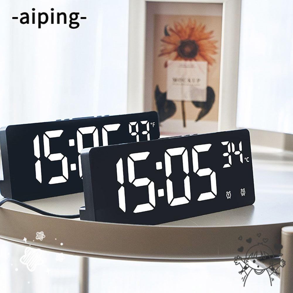 AIPING นาฬิกาปลุกโต๊ะข้างเตียงนาฬิกาตัวเลขอุณหภูมิปฏิทิน Backlight LED ...