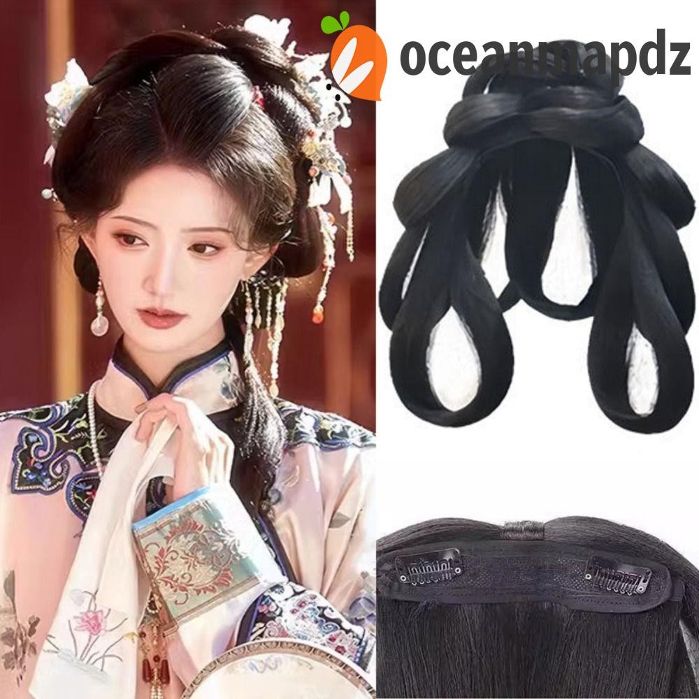 OCEANMAPDZ วิกผม Hanfu สังเคราะห์, หมวกสไตล์จีน กระเป๋าผมสไตล์โบราณ, แผ่นรองผมโบราณ Retro Black ...
