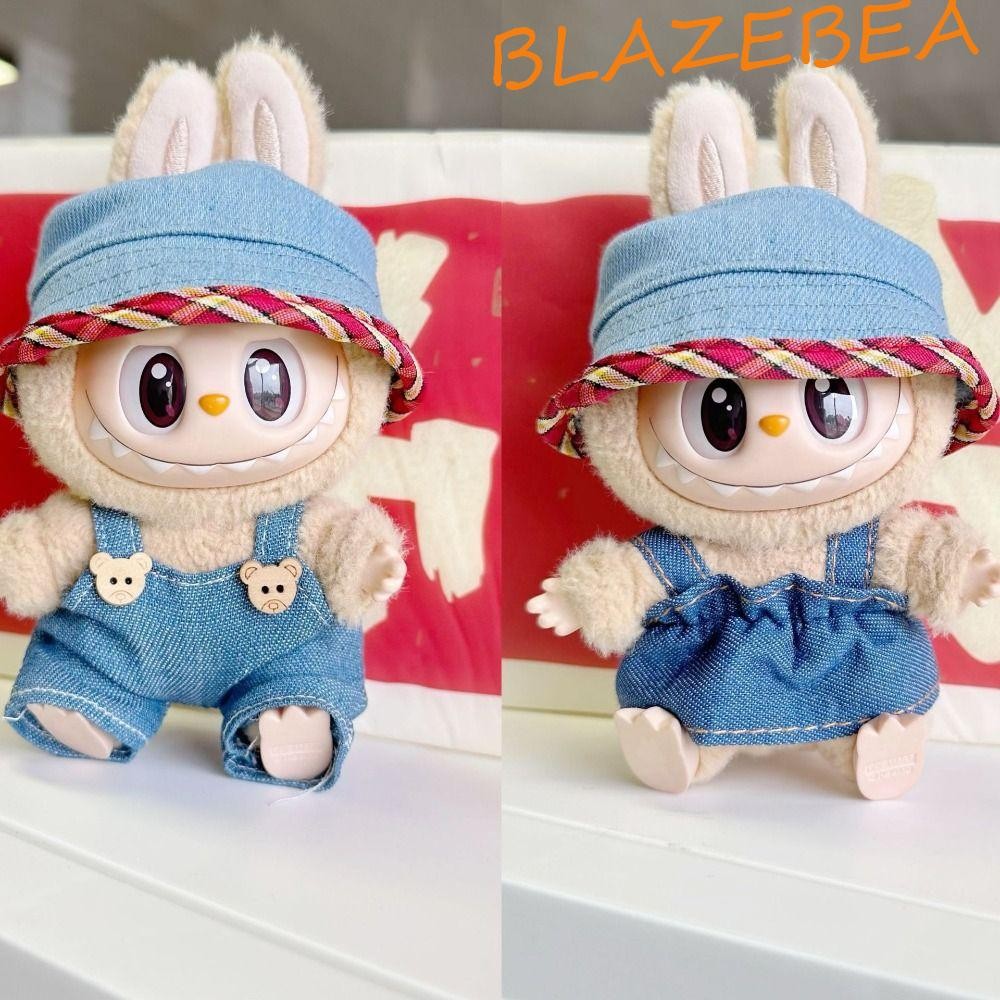 Blazebea นั่ง Labubu ตุ๊กตา Denim ชุด, แต่งตัวสีแดงลายสก๊อตหมวก Labubu Time ตุ๊กตาผ้า, คอลเลกชัน ...
