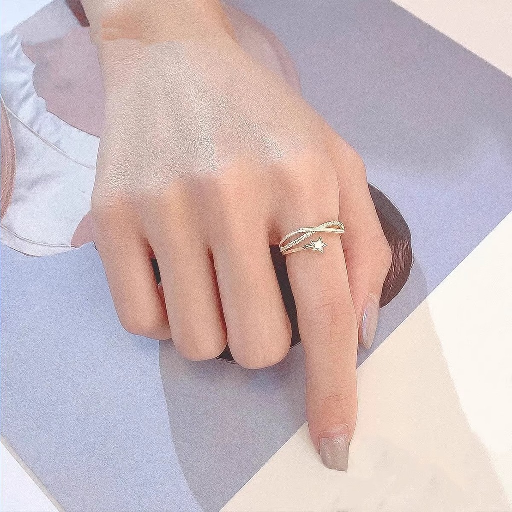 Niche อเนกประสงค์แฟชั่นการออกแบบ Starlight เปิดแหวนหญิง Simple Unique ...