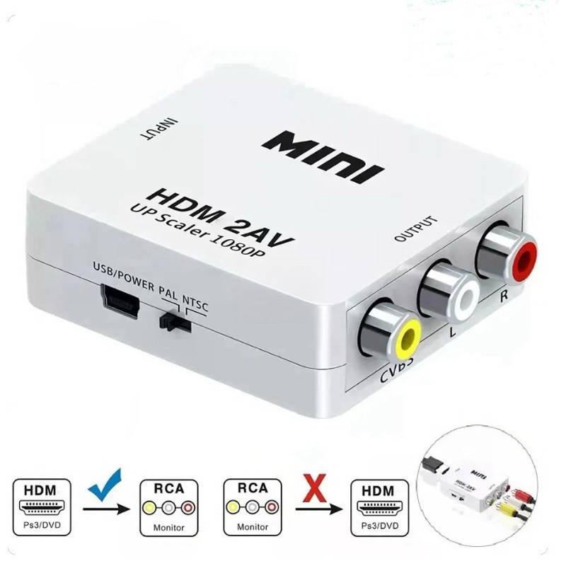 HDMI TO AV RCA CVSB L/R Video Scaler อะแดปเตอร์แปลง HDMI 1080P Video ...