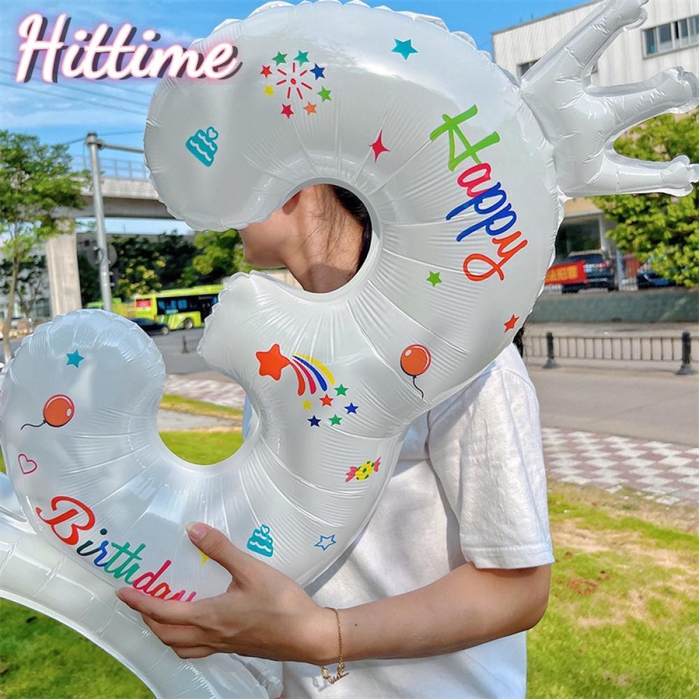 Hittime 32 นิ้ววันเกิดครบรอบตัวเลขบอลลูนมงกุฎตกแต่งสีขาวจํานวนยืนบอลลูน I3K1 | Shopee Thailand