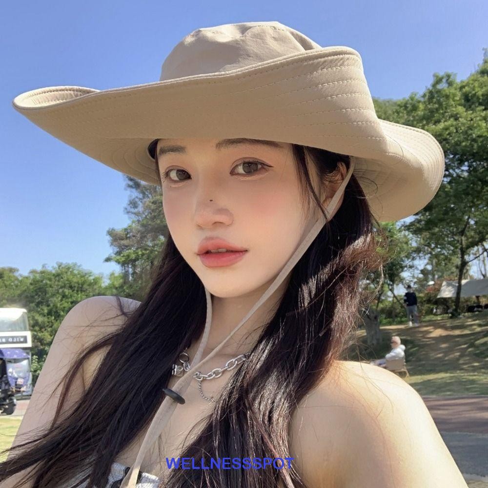 Wellnessspot หมวกผู้ชายและผู้หญิง, หมวกกันแดดปีกกว้างกันน้ําป้องกันรังสียูวี, Ins เดินป่าแคมป์ ...