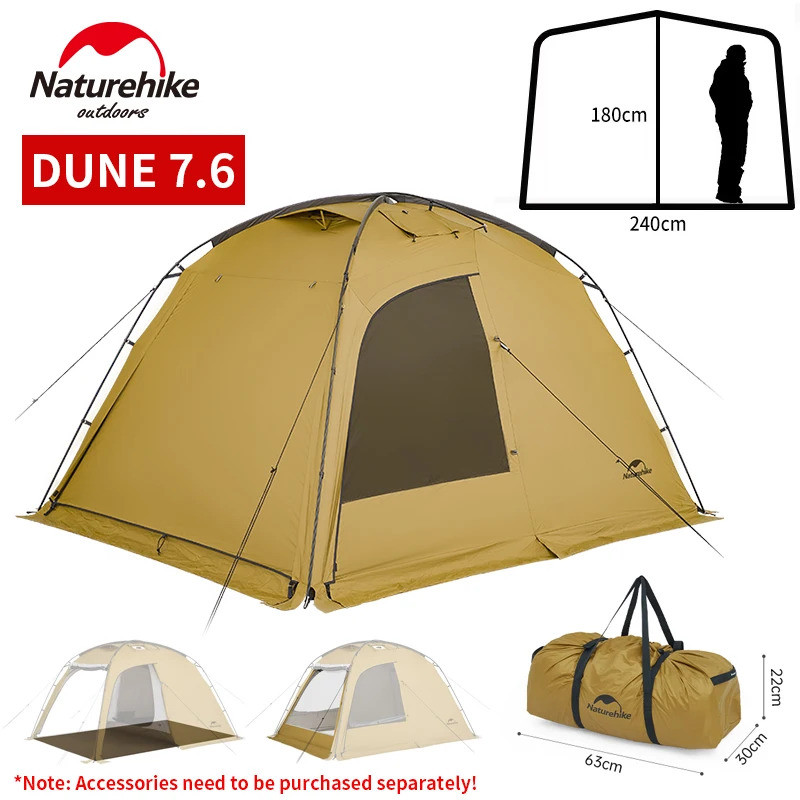 ร่มโดม Naturehike DUNE 7.6 น้ำหนักเบา ร่มสองชั้นสำหรับ 4 ฤดู สำหรับครอบครัว 2-4 คน สำหรับการตั้ง ...