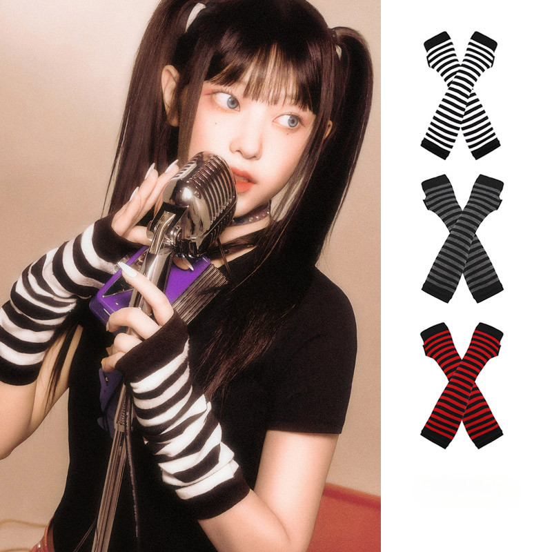 Y2k Millennium Hottie แขนลายไร้นิ้ว Cos Gaming Girl Wristguard เต้นรํา JK อุปกรณ์เสริมถุงมือ ...