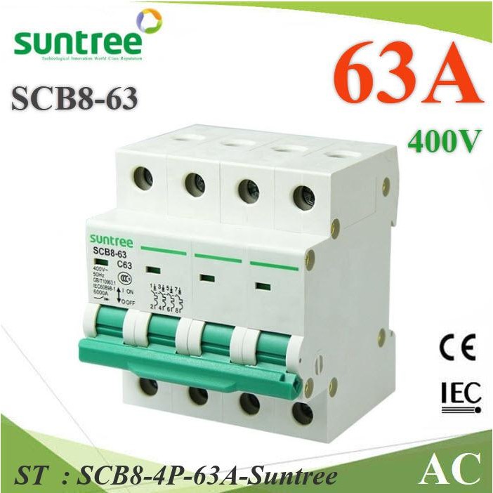 MCB AC 63A 4Pole SCB8-63 เบรกเกอร์ไฟฟ้า ตัดวงจรไฟฟ้า กระแสเกินพิกัด ไฟลัดวงจร Suntree BEC รุ่น ...