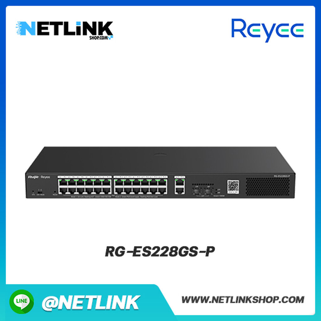 สวิตซ์ Reyee รุ่น RG-ES228GS-P | 24 PoE/POE+ 370W Ports, 2 RJ45, 2 SFP ...