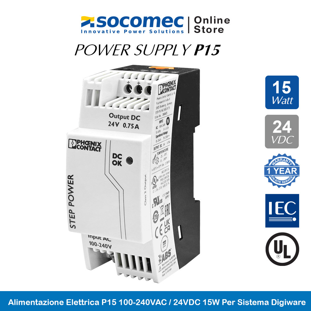 Socomec P15 Power Supply 100-240 VAC/24 VDC 15W for DIRIS Digiware ...