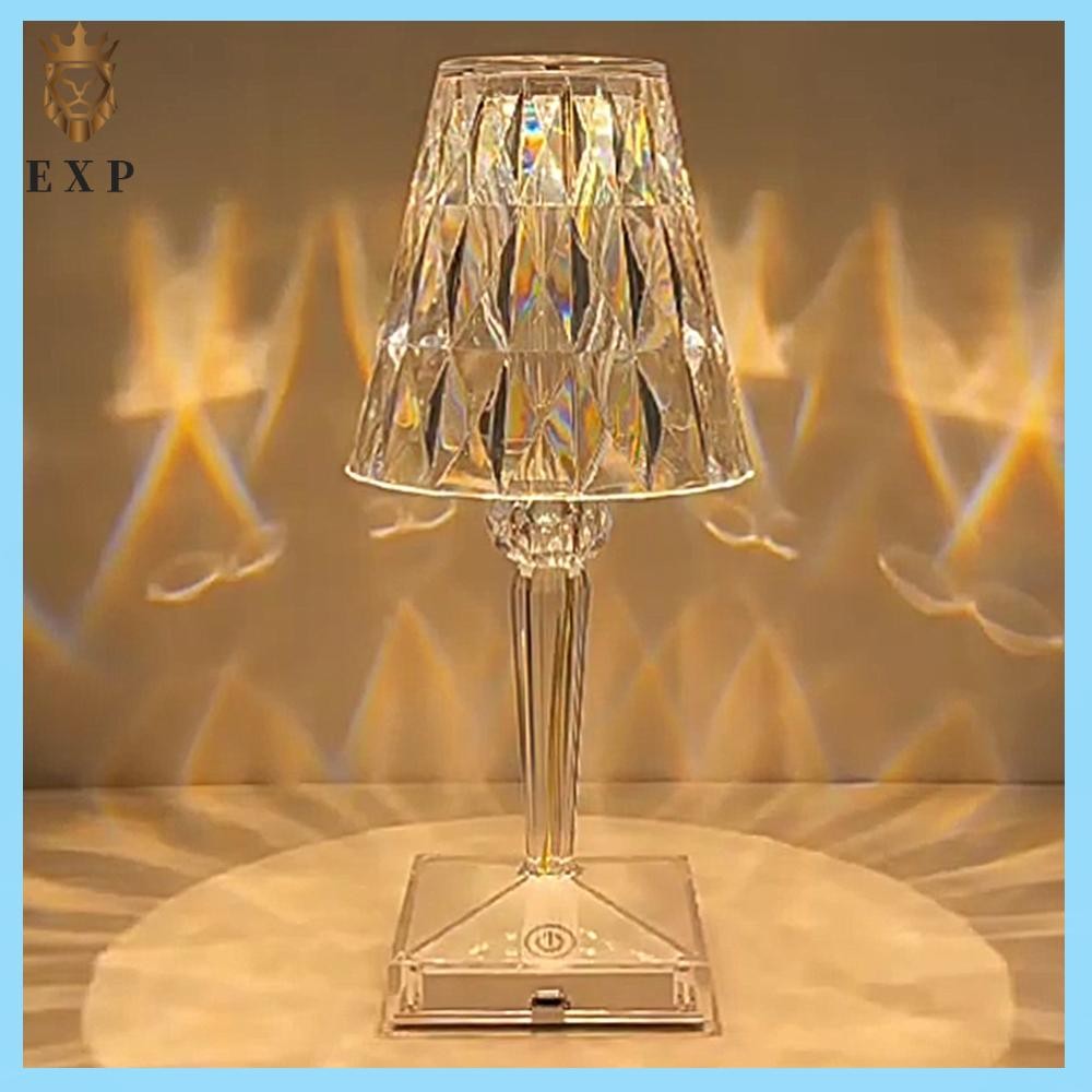[explosion1.th] โคมไฟตั้งโต๊ะคริสตัล LED Diamond โคมไฟไร้สาย 3/16 สีหรี่แสงได้สําหรับห้องนอน ...