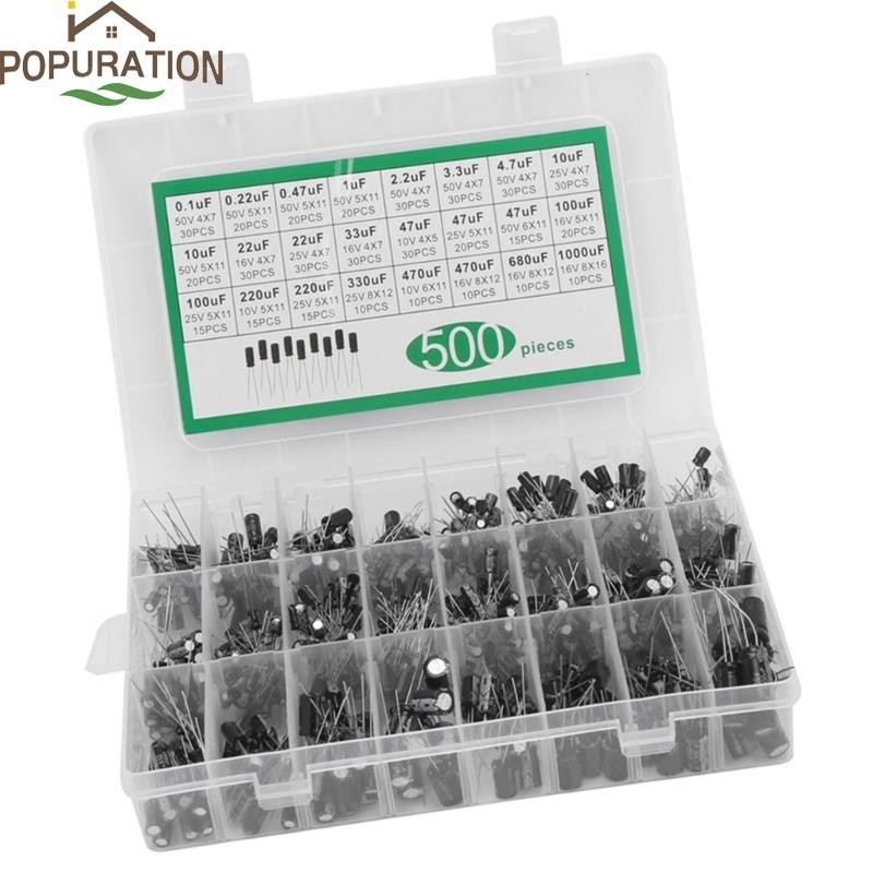 Pop 500PCS Bulk Electrolytic Capacitors ส่วนประกอบอิเล็กทรอนิกส์ทักษะ ...