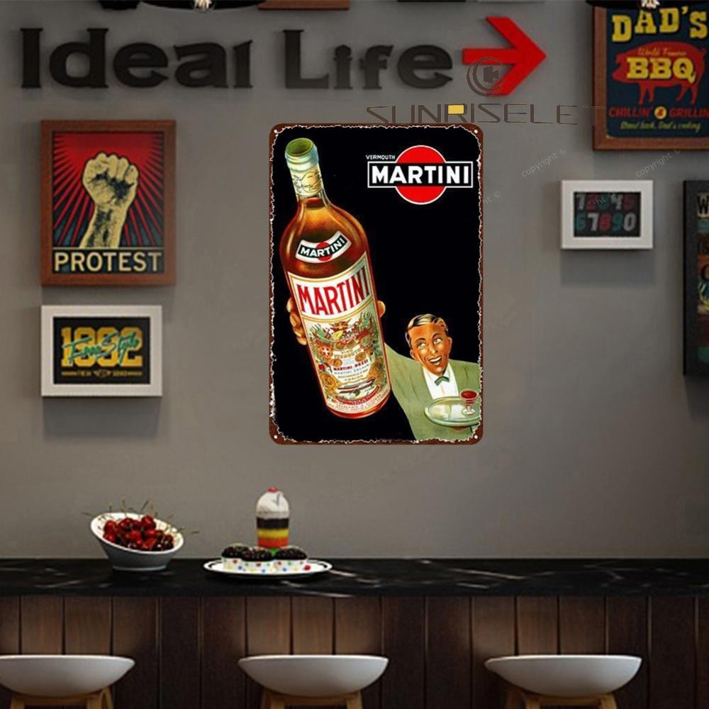 โลหะ Martini Tin Sign ภาพวาดเหล็กสี่เหลี่ยม Wall Home Bar Decor20x30 ...