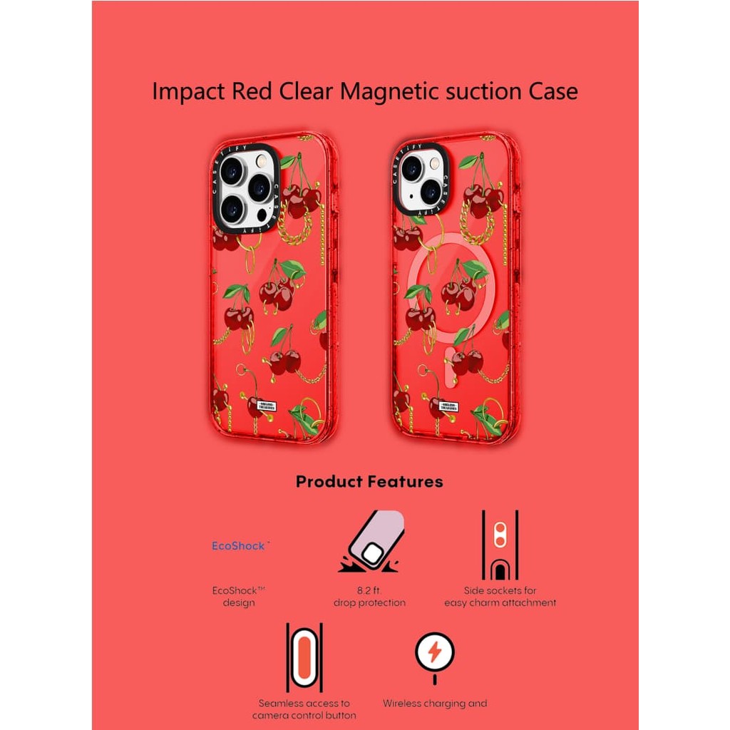 Casetify X Cherry Chain สีแดงแม่เหล็กดูด Hard อะคริลิคด้านหลังสําหรับ ...