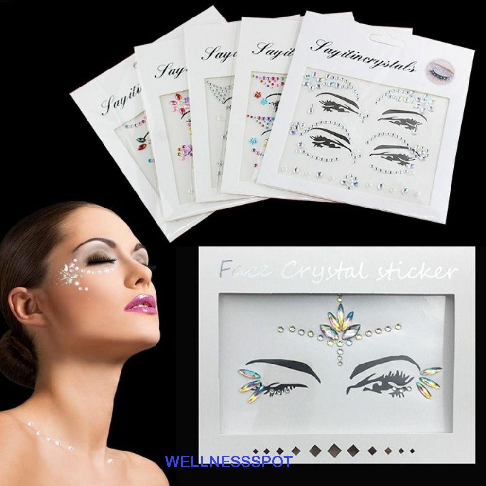 Wellnessspot 3D Face Tattoo สติกเกอร์คริสตัล, สักปลอมทิ้งอัญมณี Rhinestones สติกเกอร์, แฟชั่นกัน ...