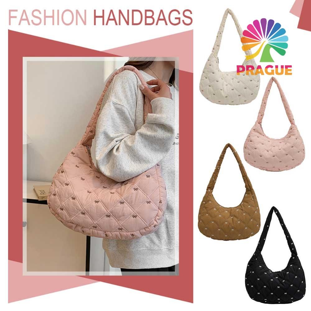 ผู้หญิงปักเป้า Tote กระเป๋าถือโบว์รูปแบบ Quilted Underarm Bag Puffy Top Handle Bag Quilted ...