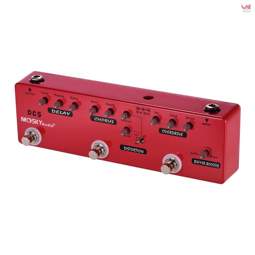 MOSKYAudio DC5 6-in-1 Guitar Multi-Effects Pedal Delay + Chorus + Distortion + Overdrive ...