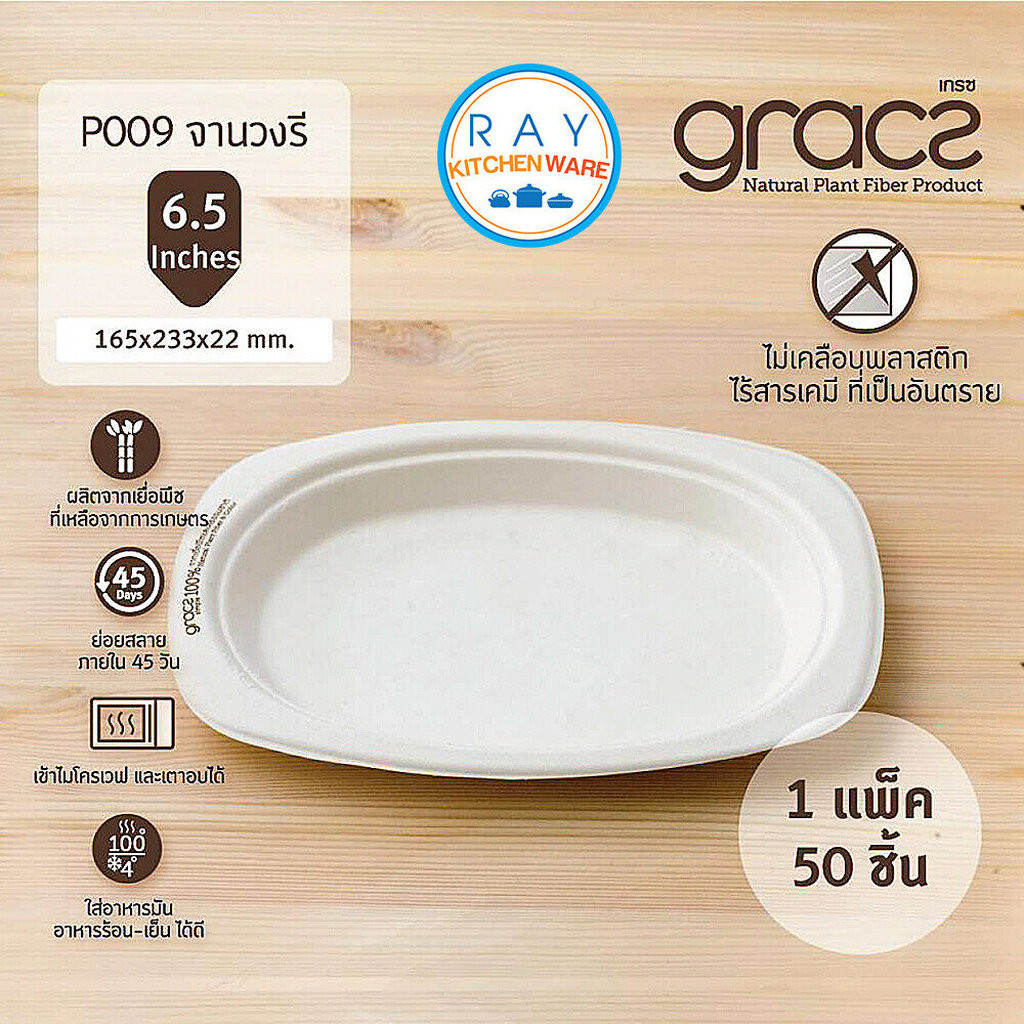 GRACZ จานใส่อาหาร ย่อยสลายได้ 6.5 นิ้ว รุ่น P009 (เกรซ Simple)(50ชิ้น ...