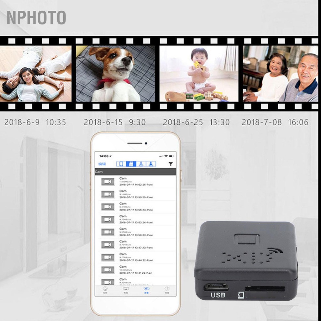 Nphoto Mini WiFi Camera Micro USB PRI Human Detection Ultra Thin Night ...