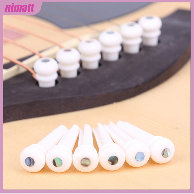 Ni 6 ชิ้นกระดูกสีขาว Abalone Bridge Pins + เล็บดึงสําหรับกีตาร์พื้นบ้าน ...