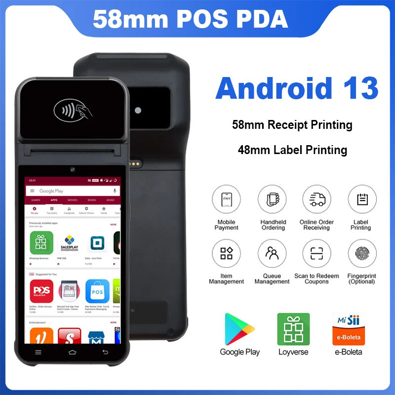 ทีมงาน Android 13 เครื่องพิมพ์ POS แบบพกพา ขนาด 58 มม. เครื่องพิมพ์ใบเสร็จความร้อน 4G บลูทูธ NFC ...