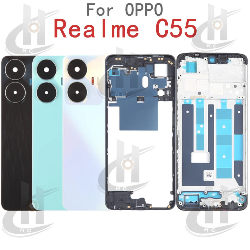 สําหรับ OPPO Realme C55 RMX371 แบตเตอรี่ฝาหลังกรอบกลาง + ปุ่ม + กรอบ ...