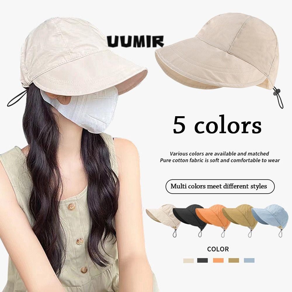 Uumir หมวกกันแดด,หางม้า Drawstring Beach Caps, ฤดูร้อนพับได้ปีกกว้าง ...