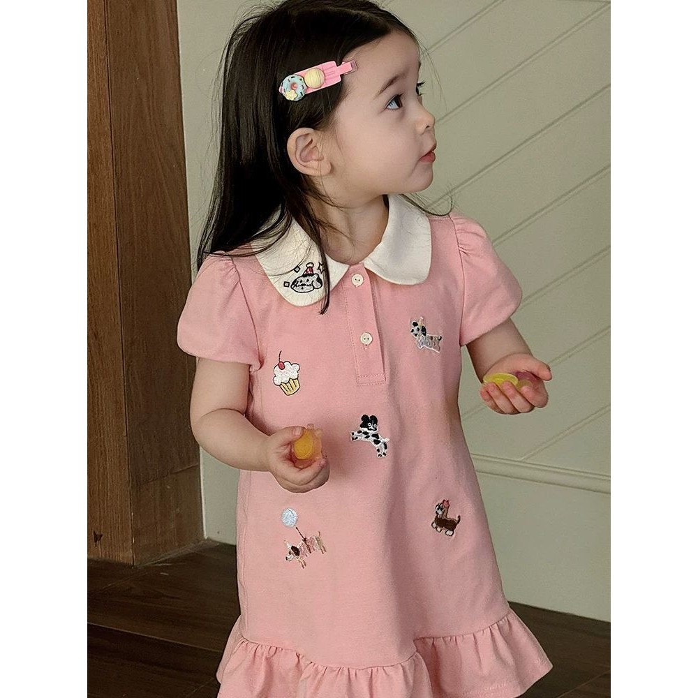 สาวชุดลําลอง 2025 ฤดูร้อนสไตล์ใหม่เด็กเวอร์ชั่นเกาหลีการ์ตูนปักคอปกโปโล ...