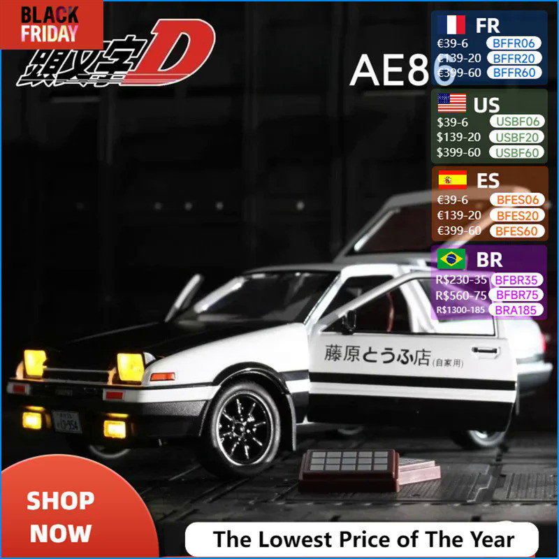 1:24 Initial D Toyota Trueno AE86 Alloy Diecast Car Model Sports Car ...