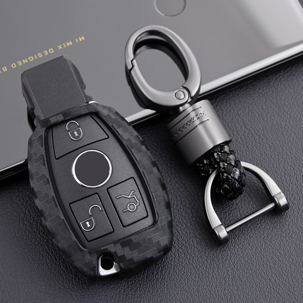 เหมาะสําหรับซิลิโคนสไตล์ใหม่คาร์บอนไฟเบอร์ Mercedes-Benz Benz Key Case ...