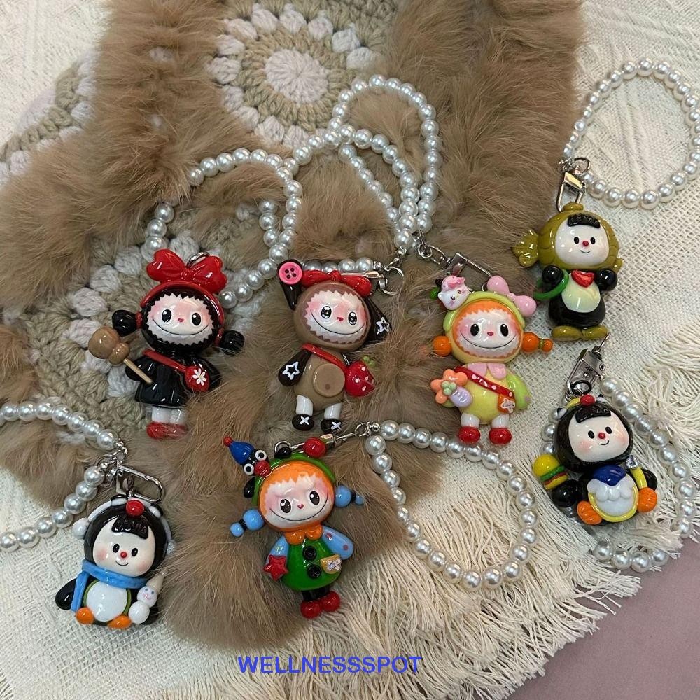 Wellnessspot พวงกุญแจดิน Labubu พร้อมโซ่มุก Trinket เรซิ่นตุ๊กตาพวง ...