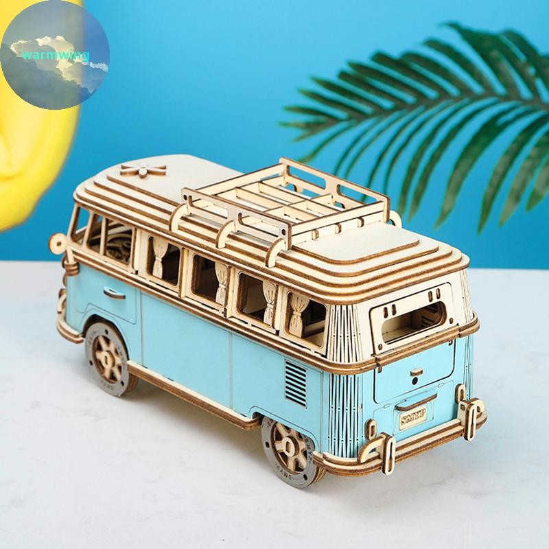 Warmwing Retro Bus สไตล์ยุโรป Campervan 3D รถไม้ปริศนา DIY รุ่น Hands-on Ability ปลูกฝังจิ๊กซอว์ ...