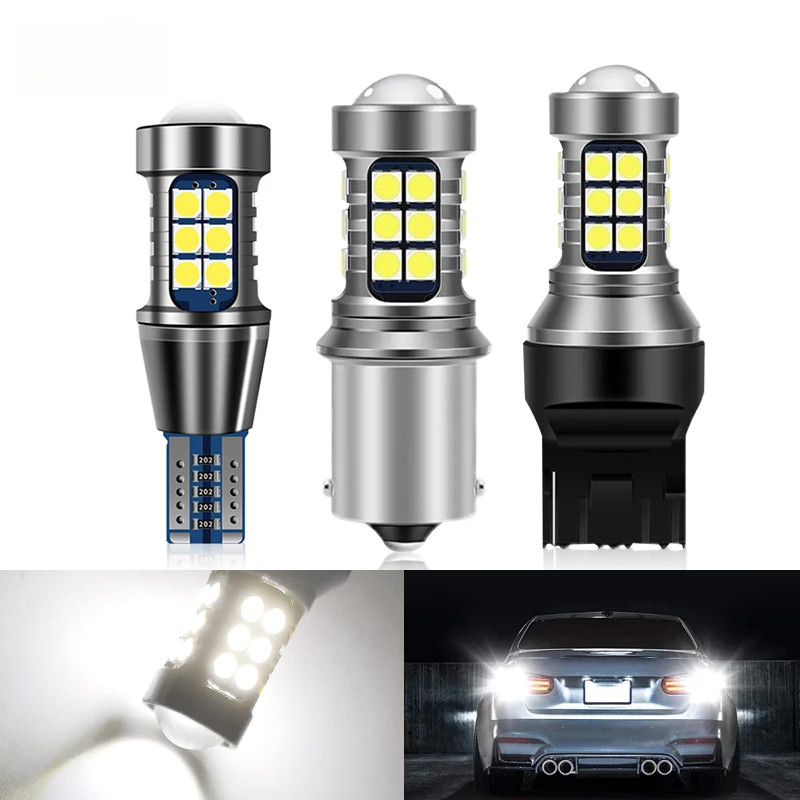 2 ชิ้น 1156 P21W BA15S 7440 W21W หลอดไฟ LED รถสีขาว 12V Super Bright ...