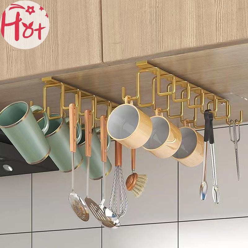 GE Punch-free Double-row Hooks ห้องครัวใต้ตู้ชั้นวางแก้วถ้วยตะขอแขวน ...
