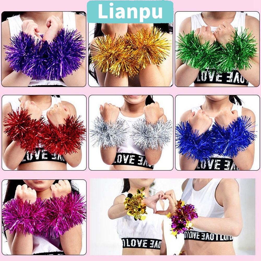 LIANPU 4 ชิ้น/2 คู่เชียร์ลีดเดอร์ Pompoms ชุดเครื่องแต่งกายแฟนซี Double ...