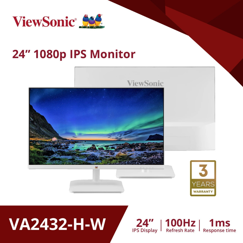 Viewsonic Monitor VA2432-H-W (White) / 24” / Full HD / IPS panel / 100 ...