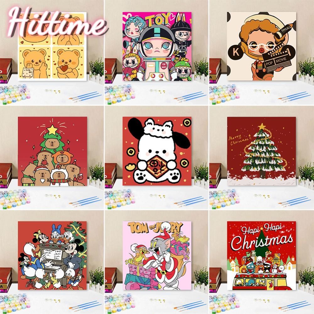 Hittime 20*20 ซม.ธีมคริสต์มาส DIY ภาพวาดกรอบผ้าใบภาพวาดสีโดยตัวเลขภาพวาดดิจิตอลของขวัญบ้านห้อง ...