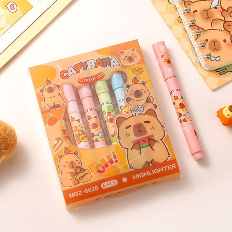 6 ชิ้นการ์ตูน Capybara Highlighter ชุดขนาดใหญ่ความจุ Eye Protection สี ...