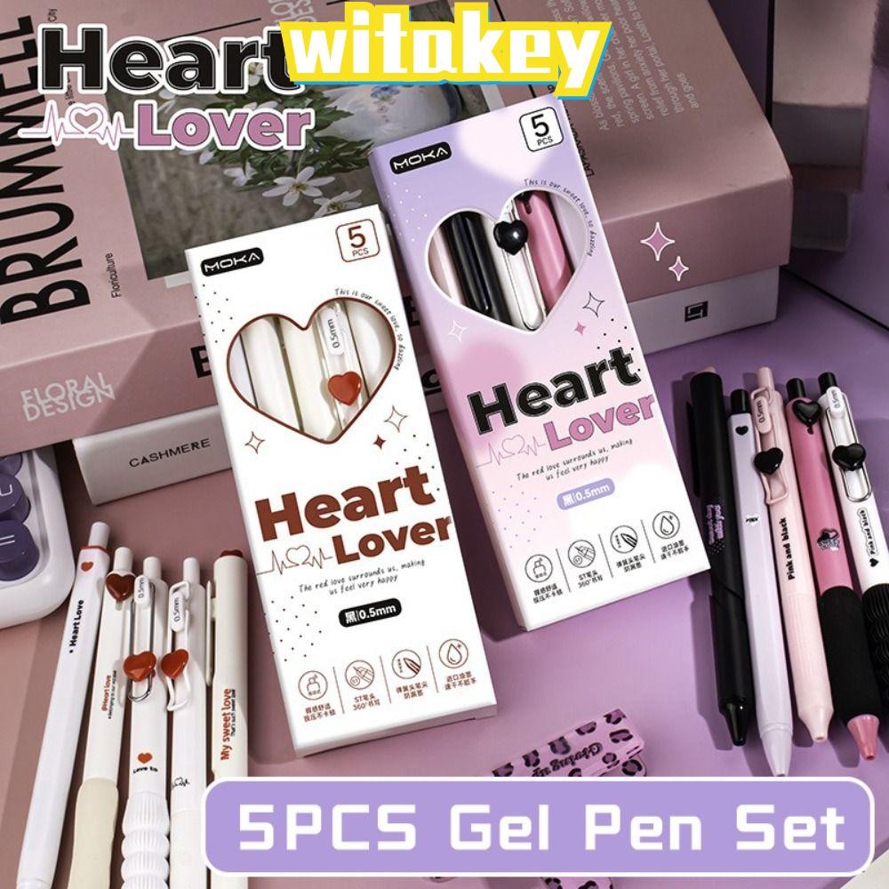 WITAKEY ปากกาเป็นกลาง 5 ชิ้น, แห้งเร็วสไตล์หวานเย็นปากกาเจล, มัลติฟังก์ชั่น 0.5 มม. หมึกสีดํา ...