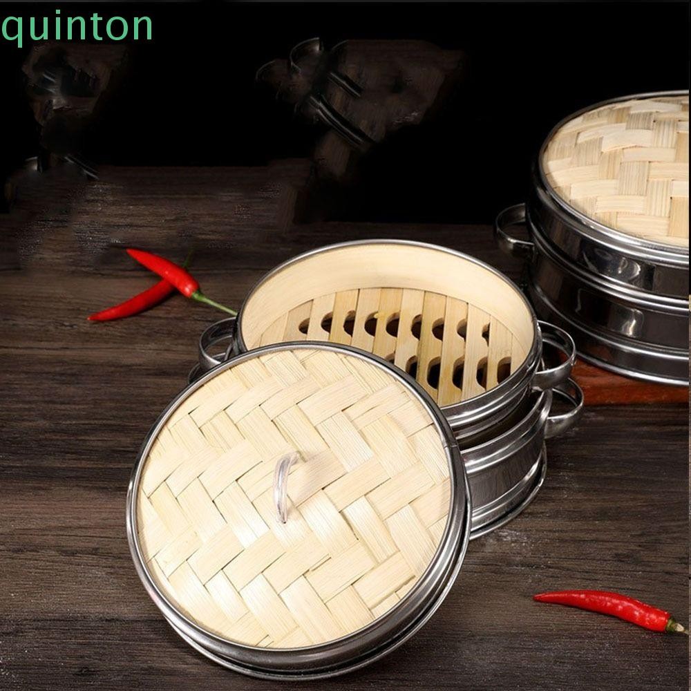 QUINTON Steamer Cage Kit ไม้ไผ่รอบ Dumpling Dim Sum ห้องครัวสแตนเลสนึ่ง ...