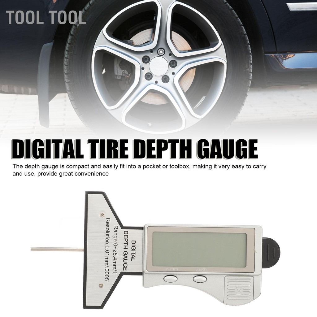 Tool Digital Tire Depth Gauge Accurate Zeroable Car Tyre Meter Measurer ...