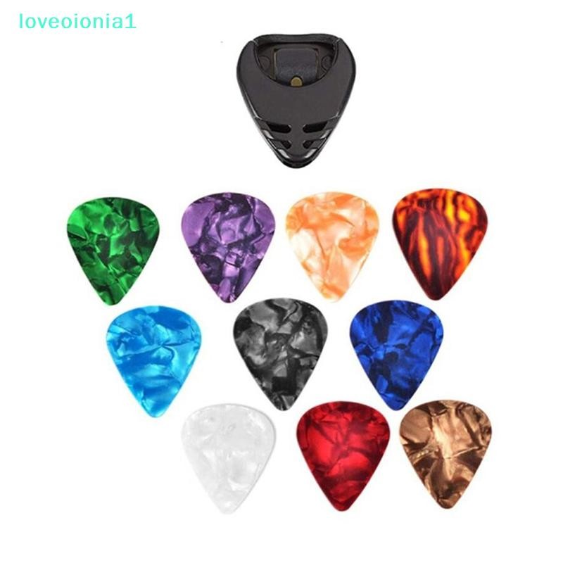 loveoionia1 10 ชิ้น Plectrums 1 Pick Holder ไฟฟ้า Celluloid กีตาร์อะคูสติก Picks สีสัน IA ...