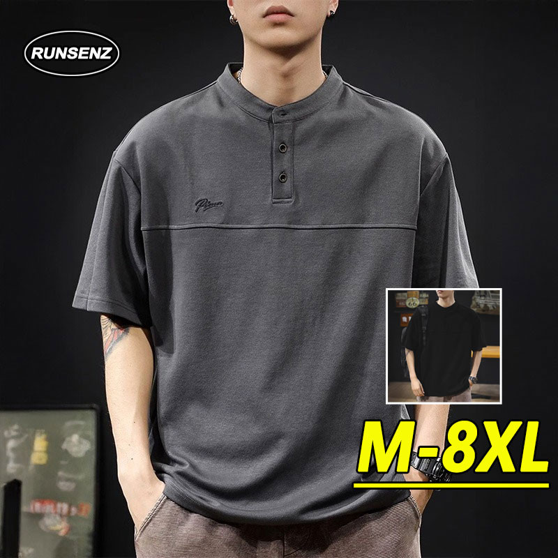 M-8XL เกาหลีวินเทจแขนสั้นเสื้อโปโลผู้ชายขนาดบวกด้านบนที่เรียบง่ายสบายๆหลวมเสื้อยืด Oversize ...