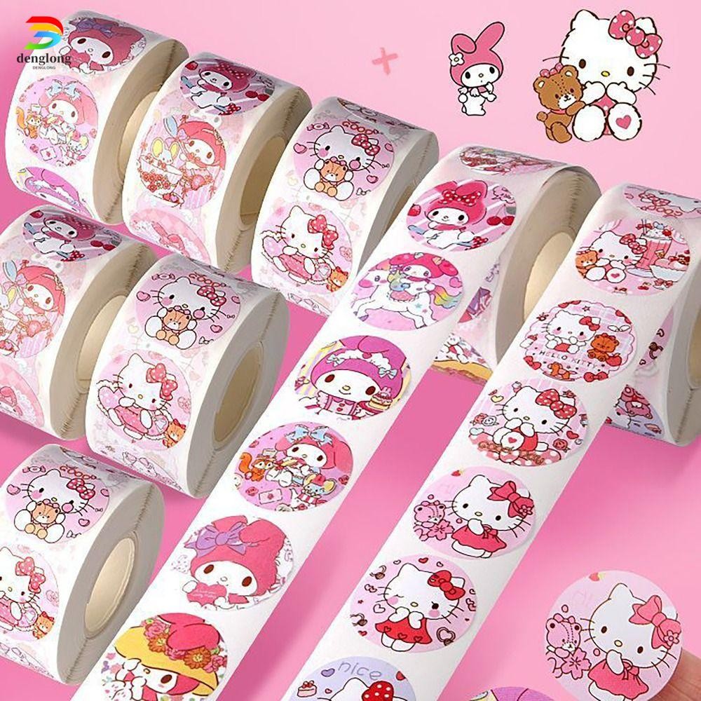 DENGLONG 500 ชิ้น/ม้วนสติกเกอร์ Sanrio, Kuromi Melody HelloKitty การ์ตูนสไตล์การ์ตูนสติกเกอร์,ทน ...